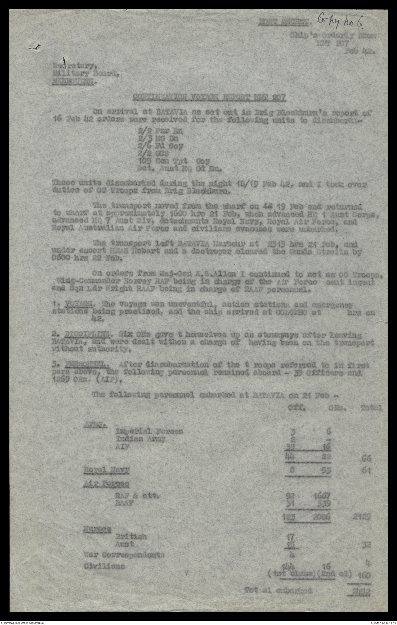 AWM52 37/1/5/1 - [Unit War Diaries, 1939-45 War] HMT ORCADES, January ...
