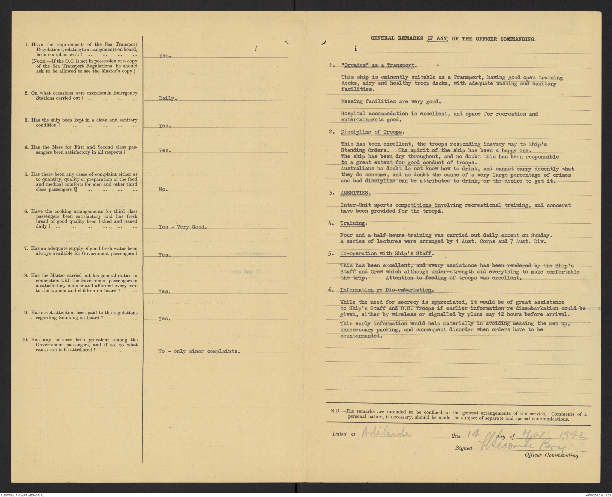 AWM52 37/1/5/1 - [Unit War Diaries, 1939-45 War] HMT ORCADES, January ...