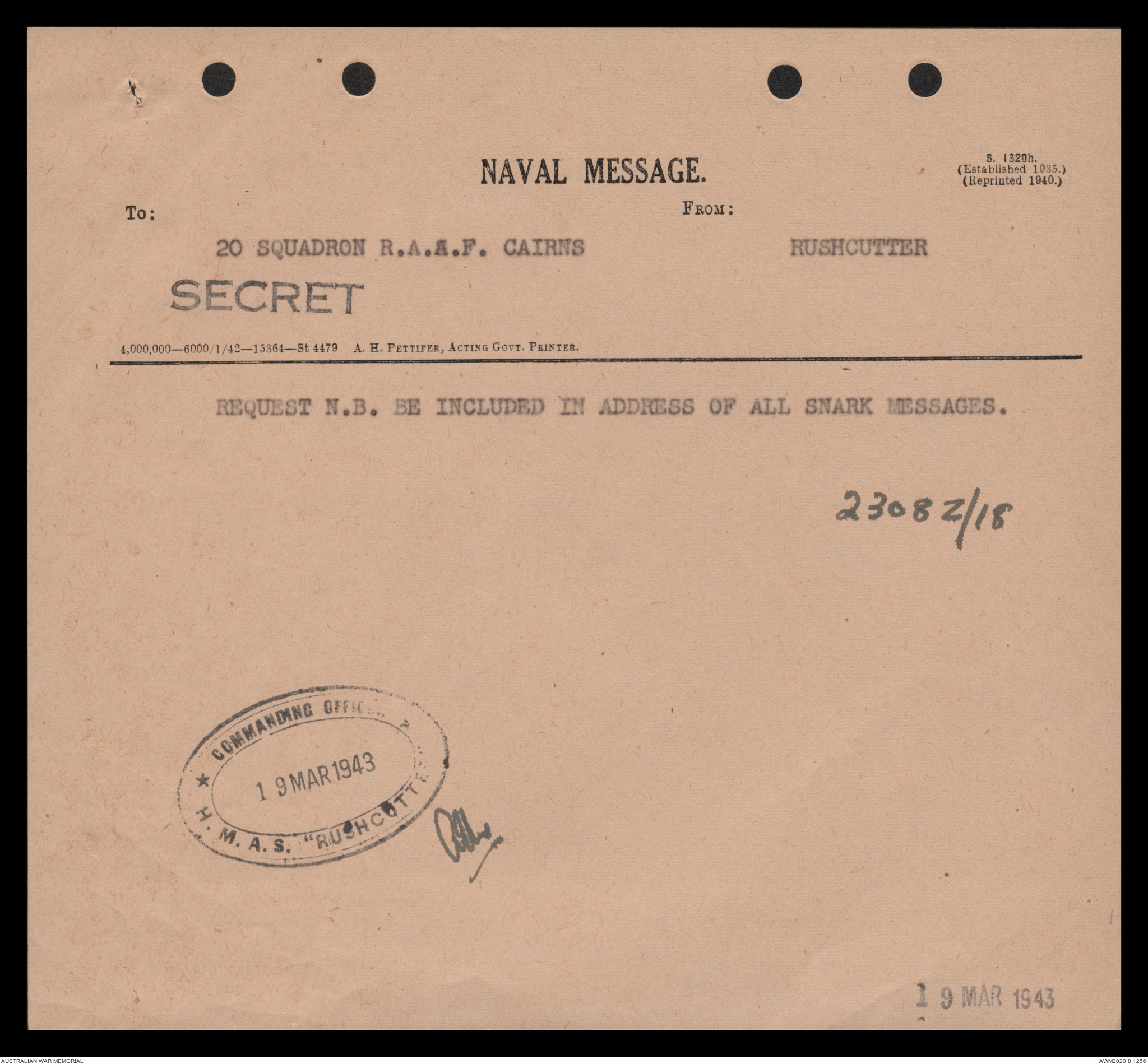 AWM79 609/6 - [HMAS RUSHCUTTER Radar School record:] RCM [Radio Counter ...