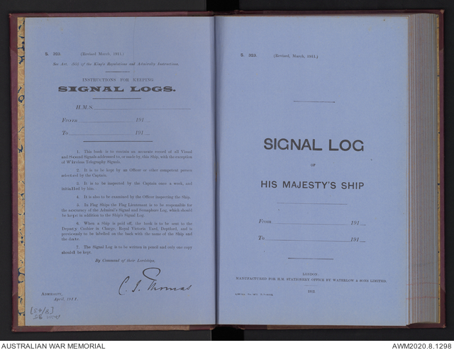 AWM35 8/43 - [HMA ships logs] HMAS ENCOUNTER [captain's] signal log, 15 ...