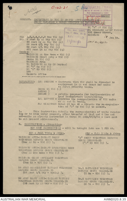 AWM54 721/20/1 - [Organization (own) - Volunteer Defence Corps (VDC ...