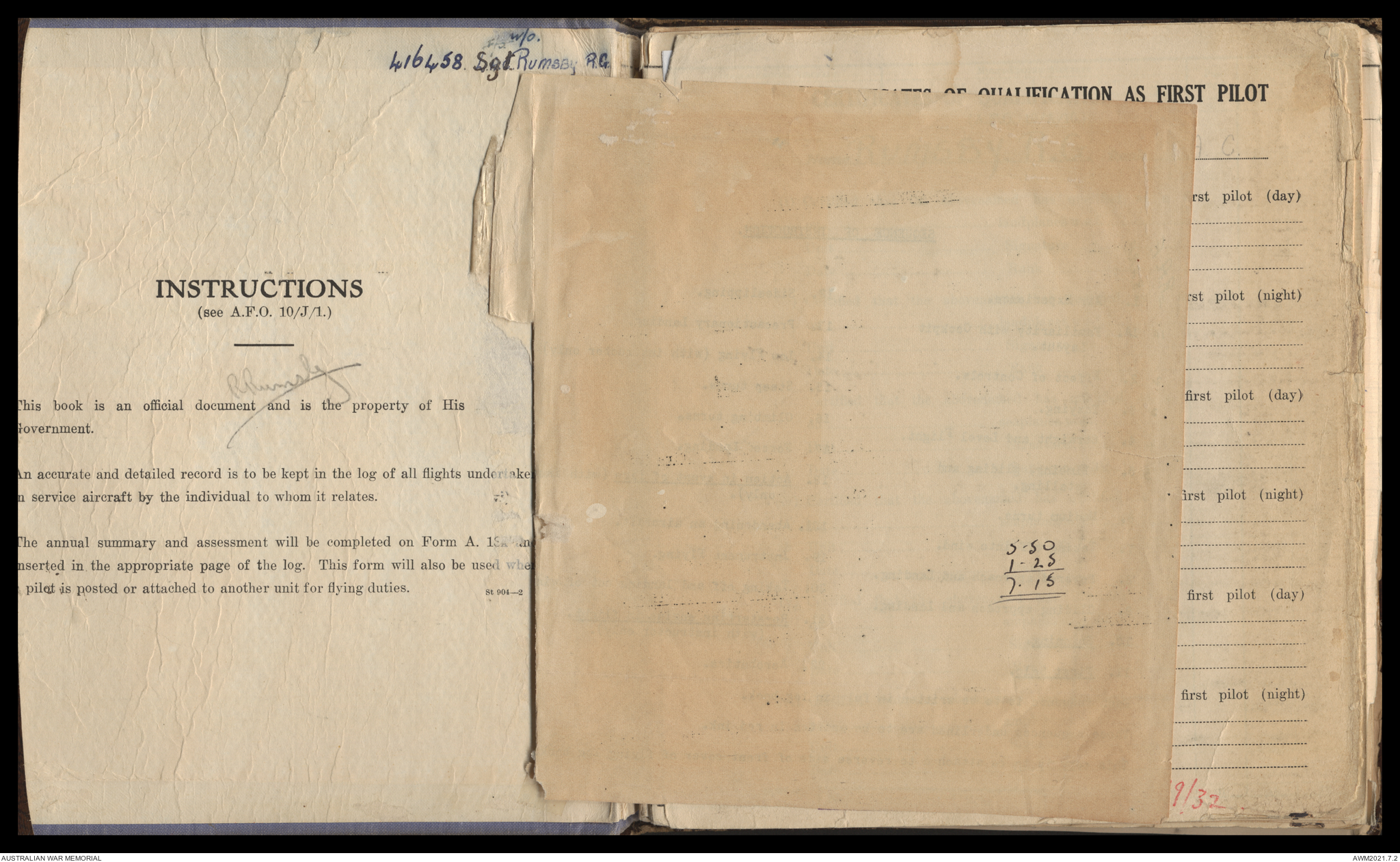 Log book of Rumsby, Ross George; Royal Australian Air Force ...