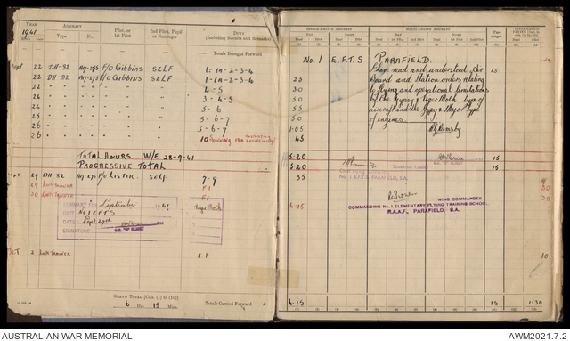 Log book of Rumsby, Ross George; Royal Australian Air Force ...