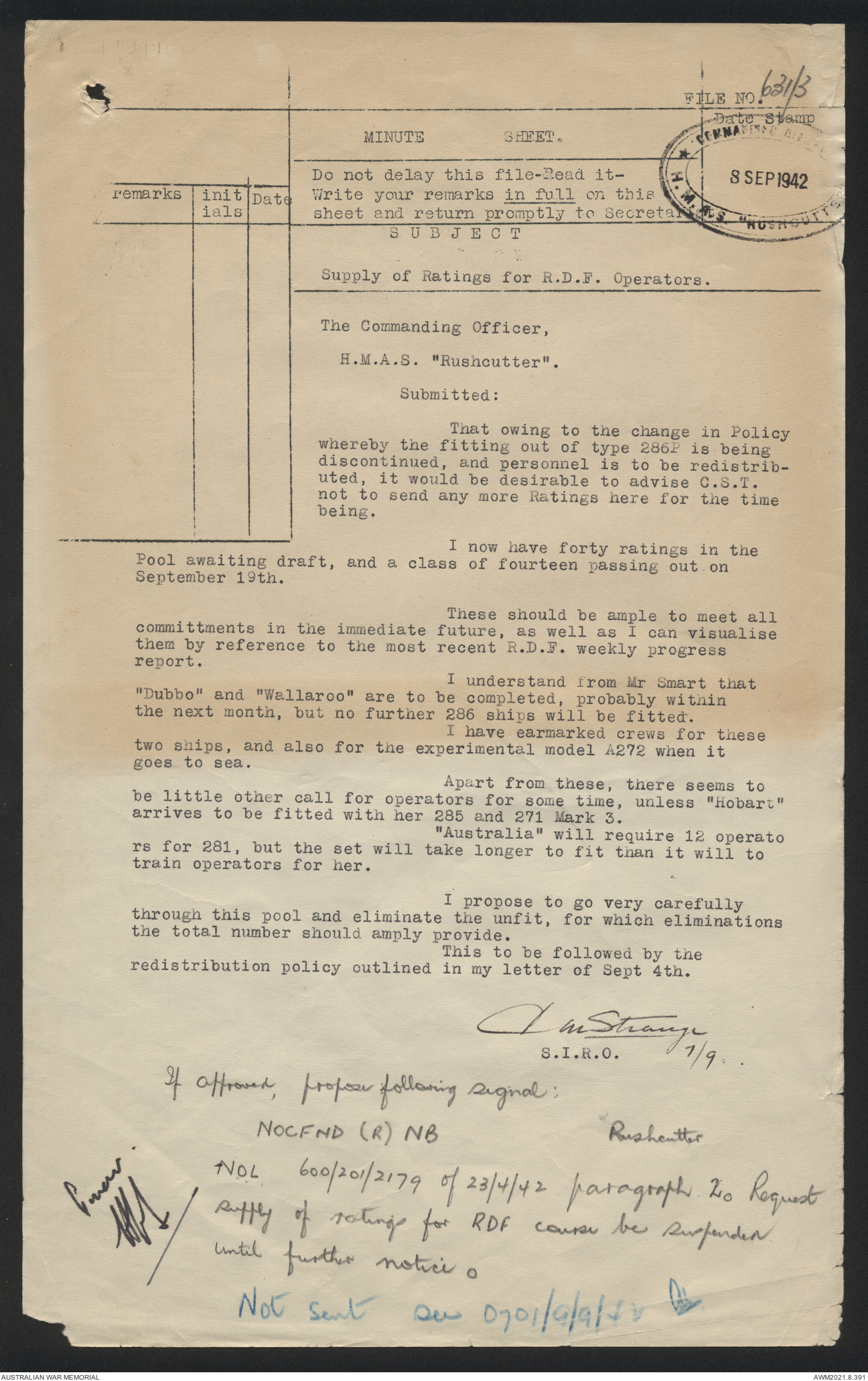 AWM79 624/3 - [HMAS RUSHCUTTER Radar School record:] RDF [Radio ...