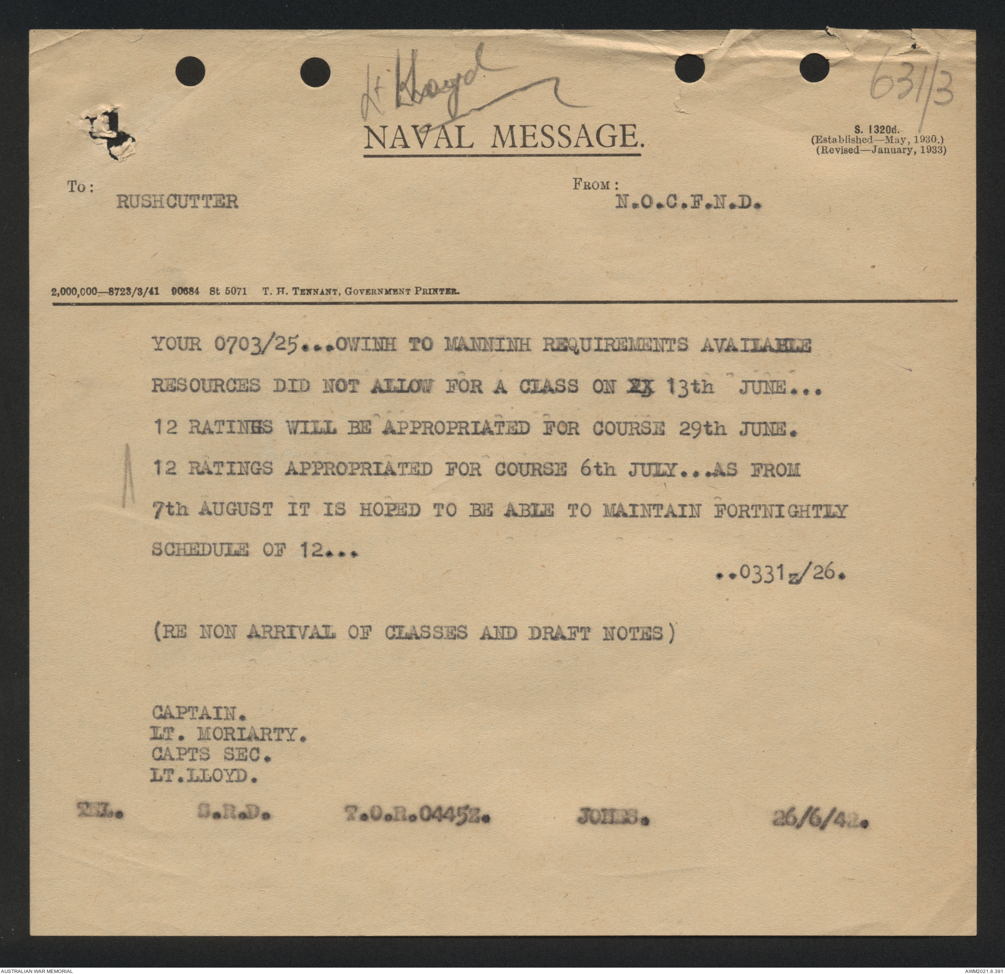 AWM79 624/3 - [HMAS RUSHCUTTER Radar School record:] RDF [Radio ...