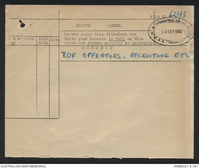 AWM79 624/3 - [HMAS RUSHCUTTER Radar School record:] RDF [Radio ...