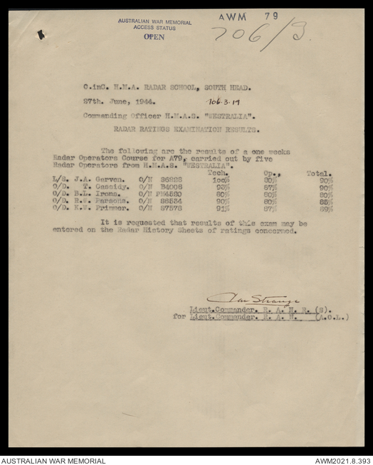 AWM79 706/3 - [HMAS RUSHCUTTER Radar School record:] RDF [Radio ...
