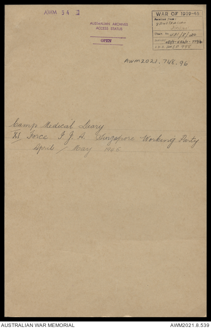AWM54 481/8/20 - [Medical - Attendance on POW's:] IJA Singapore Working ...