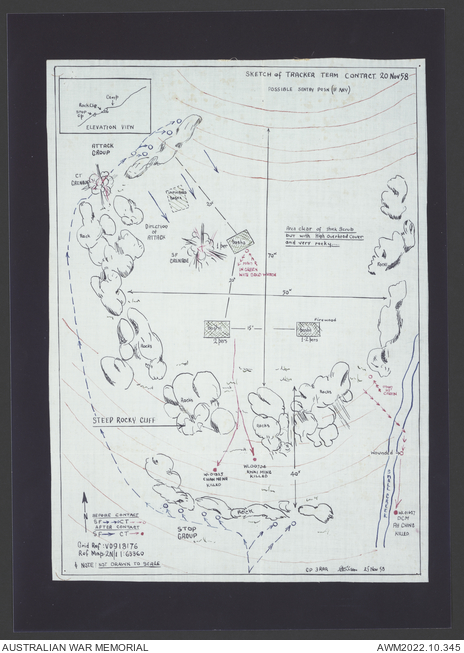 Sketch of Tracker Team Contact, Malayan Emergency | Australian War Memorial