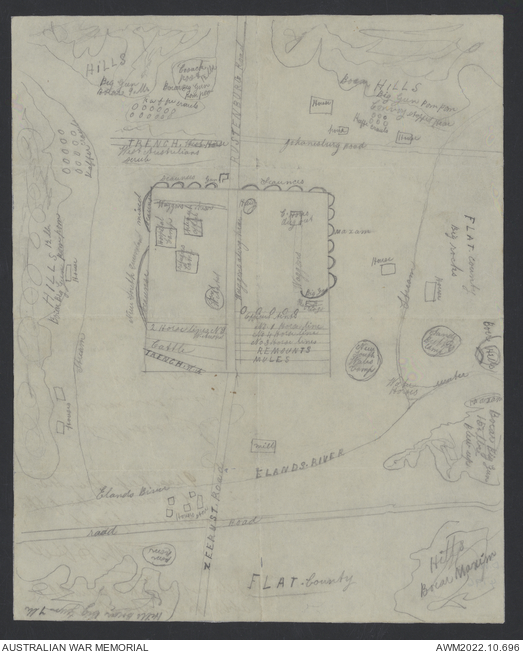 Hand drawn map of Elands River | Australian War Memorial