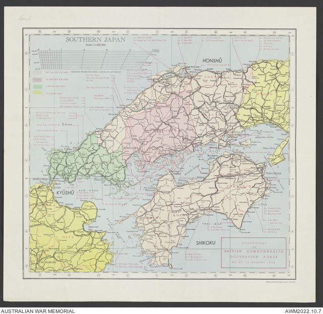Southern Japan, Dispositions of British Occupation Force as at 15 ...