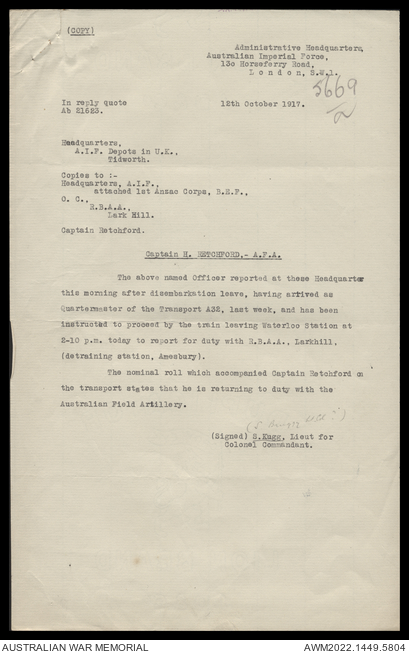 AWM15 1473 - [Australian Imperial Force Depots in the United Kingdom ...