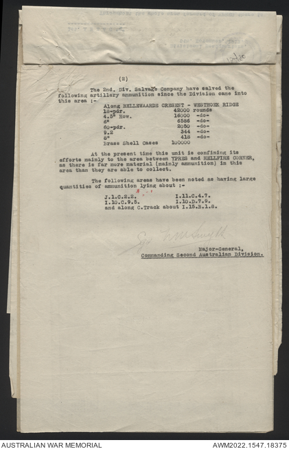 AWM25 873/20 - [Written records, 1914-18 War] [Salvage] Memorandum ...