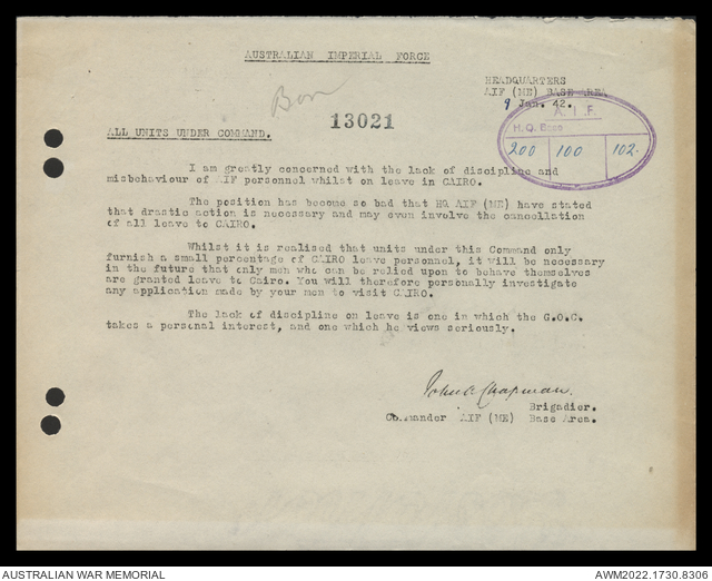 AWM63 200/100/102 - [2nd AIF Headquarters (Middle East), registry ...