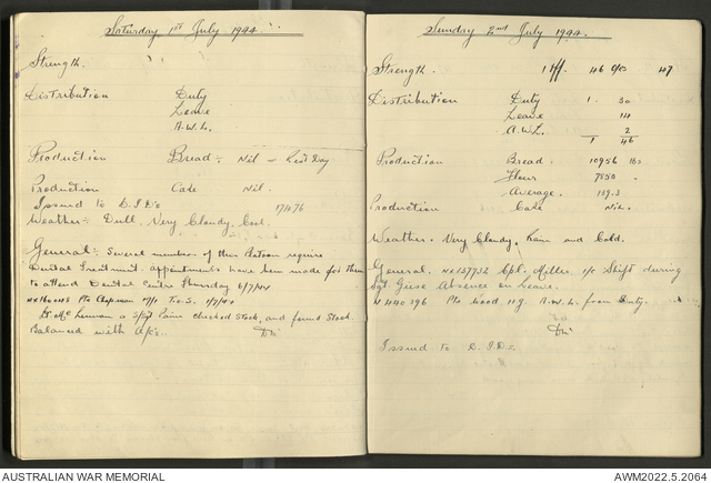 AWM52 10/27/19/1 - [Unit War Diaries, 1939-45 War] 1 Special Bakery ...