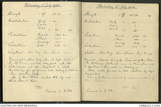 AWM52 10/27/19/1 - [Unit War Diaries, 1939-45 War] 1 Special Bakery ...