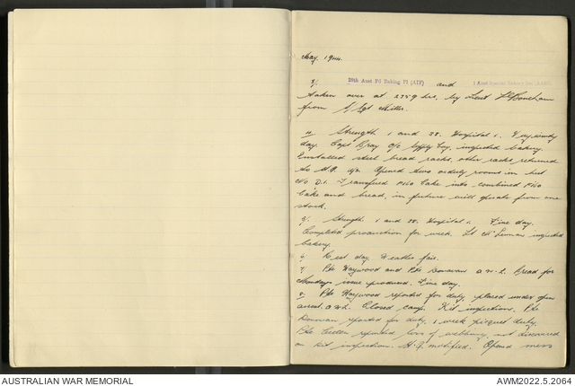 AWM52 10/27/19/1 - [Unit War Diaries, 1939-45 War] 1 Special Bakery ...