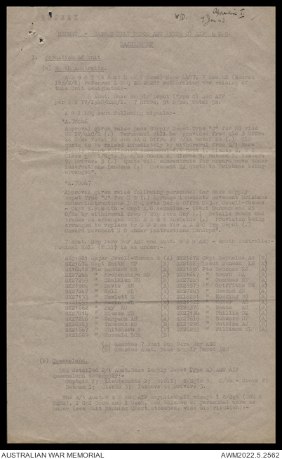 AWM52 10/33/9/1 - [Unit War Diaries, 1939-45 War] 5 Base Supply Depot ...