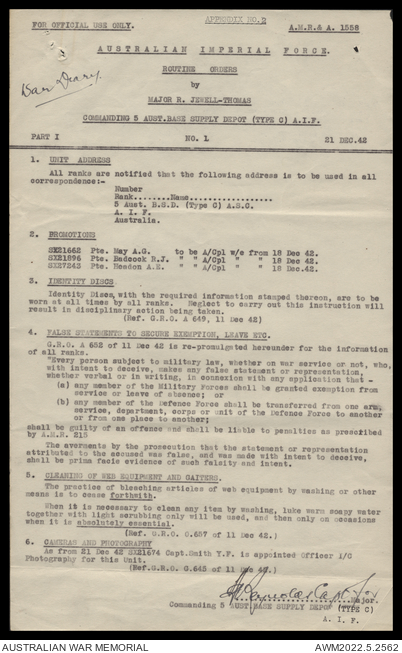 AWM52 10/33/9/1 - [Unit War Diaries, 1939-45 War] 5 Base Supply Depot ...