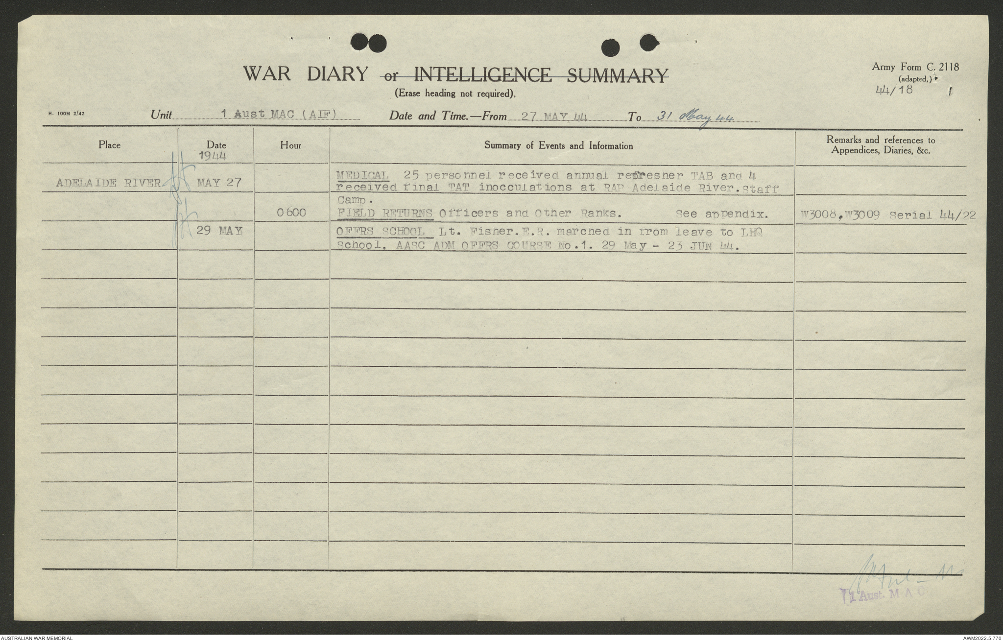 AWM52 10/7/2/12 - [Unit War Diaries, 1939-45 War] 1 Motor Ambulance ...