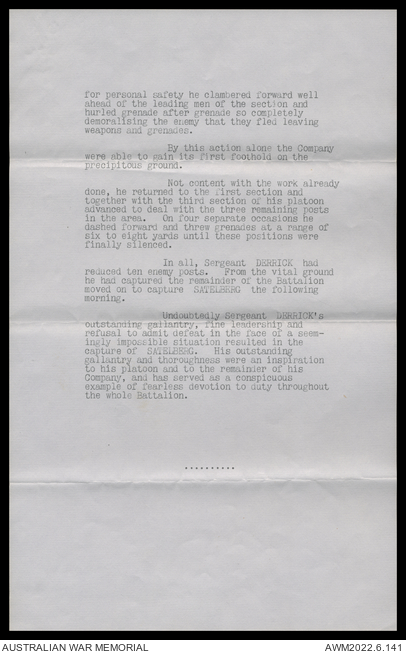 Wallet 1 of 1 - Citation for the DCM awarded to Sergeant Thomas Currie ...