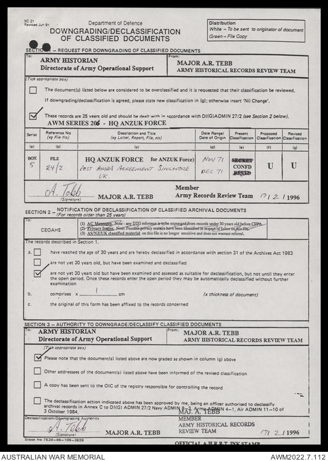 AWM206 CONF/24/2 - [Records of Headquarters ANZUK Force (Australia, New ...
