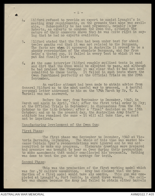 AWM54 385/9/2 - [Guns (MMG, LMG, SMG) - Inventions:] Owen gun, Notes on ...