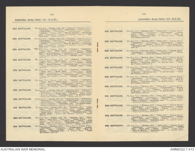 AWM27 351/3 - [Orders:] Australian Army Orders 1927 - "Award of Battle ...