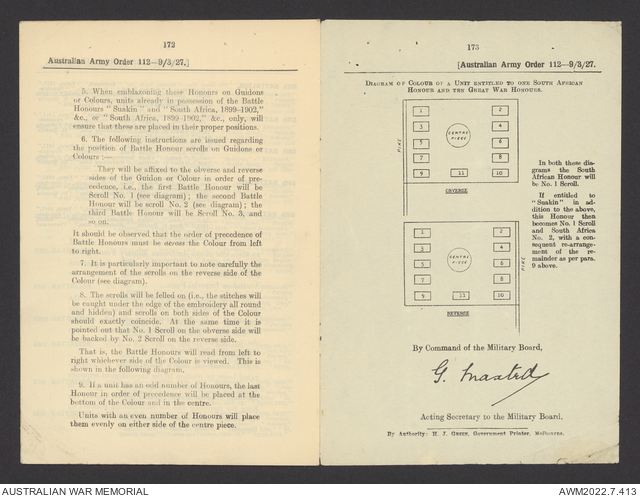 AWM27 351/3 - [Orders:] Australian Army Orders 1927 - "Award of Battle ...