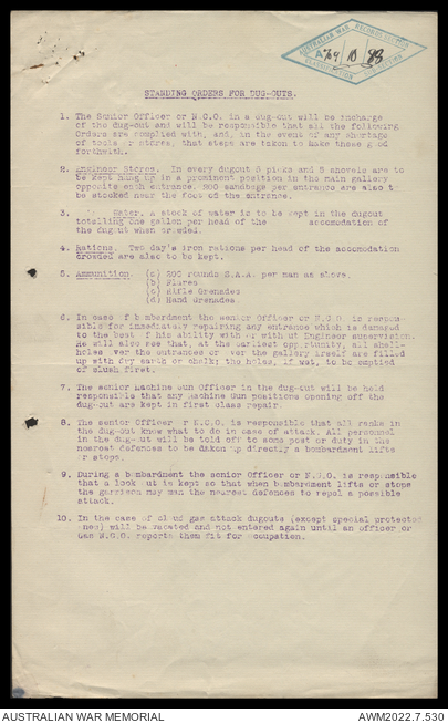 AWM25 709/14 - [Written records, 1914-18 War] Standing Orders. Orders ...