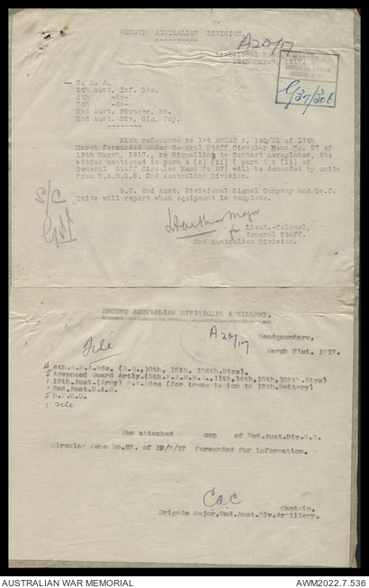 AWM25 85/30 - [Written records, 1914-18 War] Aviation. Co-operation ...