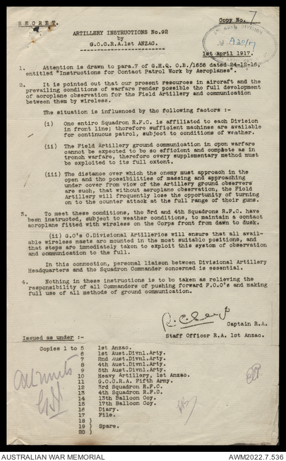AWM25 85/30 - [Written records, 1914-18 War] Aviation. Co-operation ...