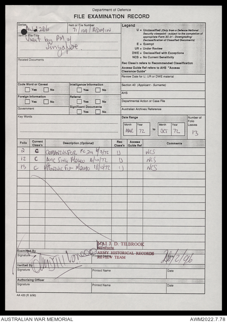 AWM206 71/109 ADMIN - [Records of Headquarters ANZUK Force (Australia ...