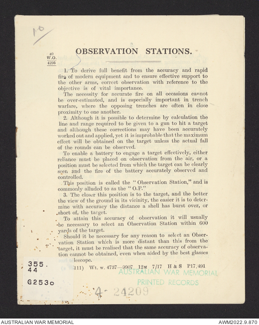 Observation stations | Australian War Memorial