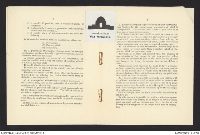 Observation stations | Australian War Memorial