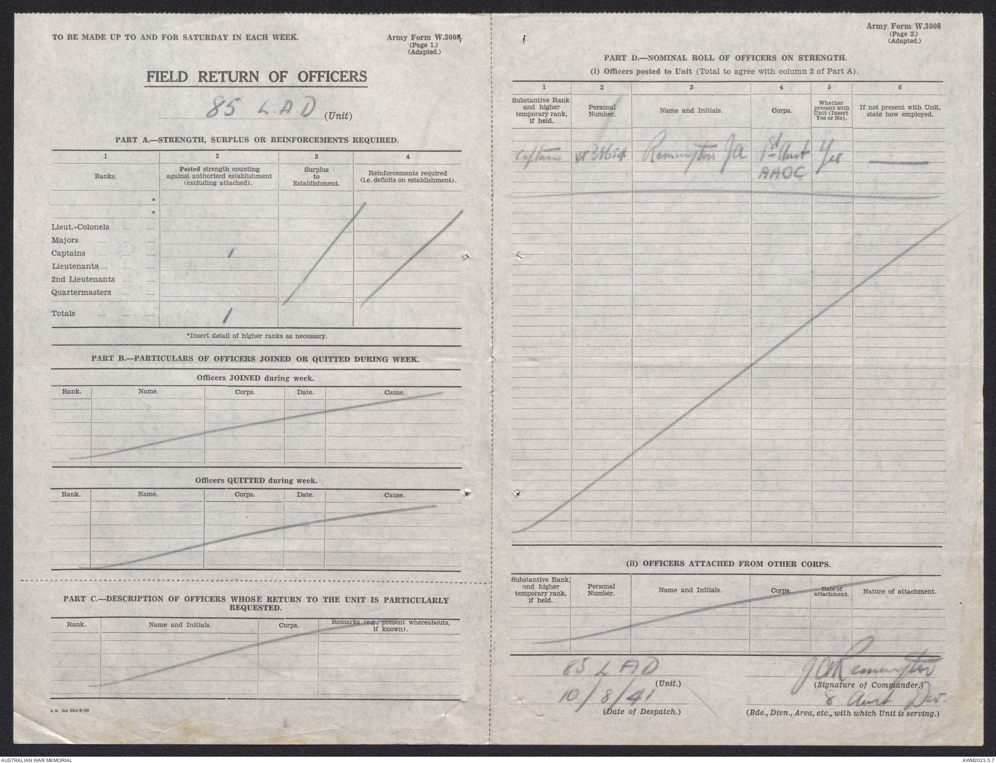 AWM52 14/60/68/2 - [Unit War Diaries, 1939-45 War] 2/85 Aust Light Aid ...