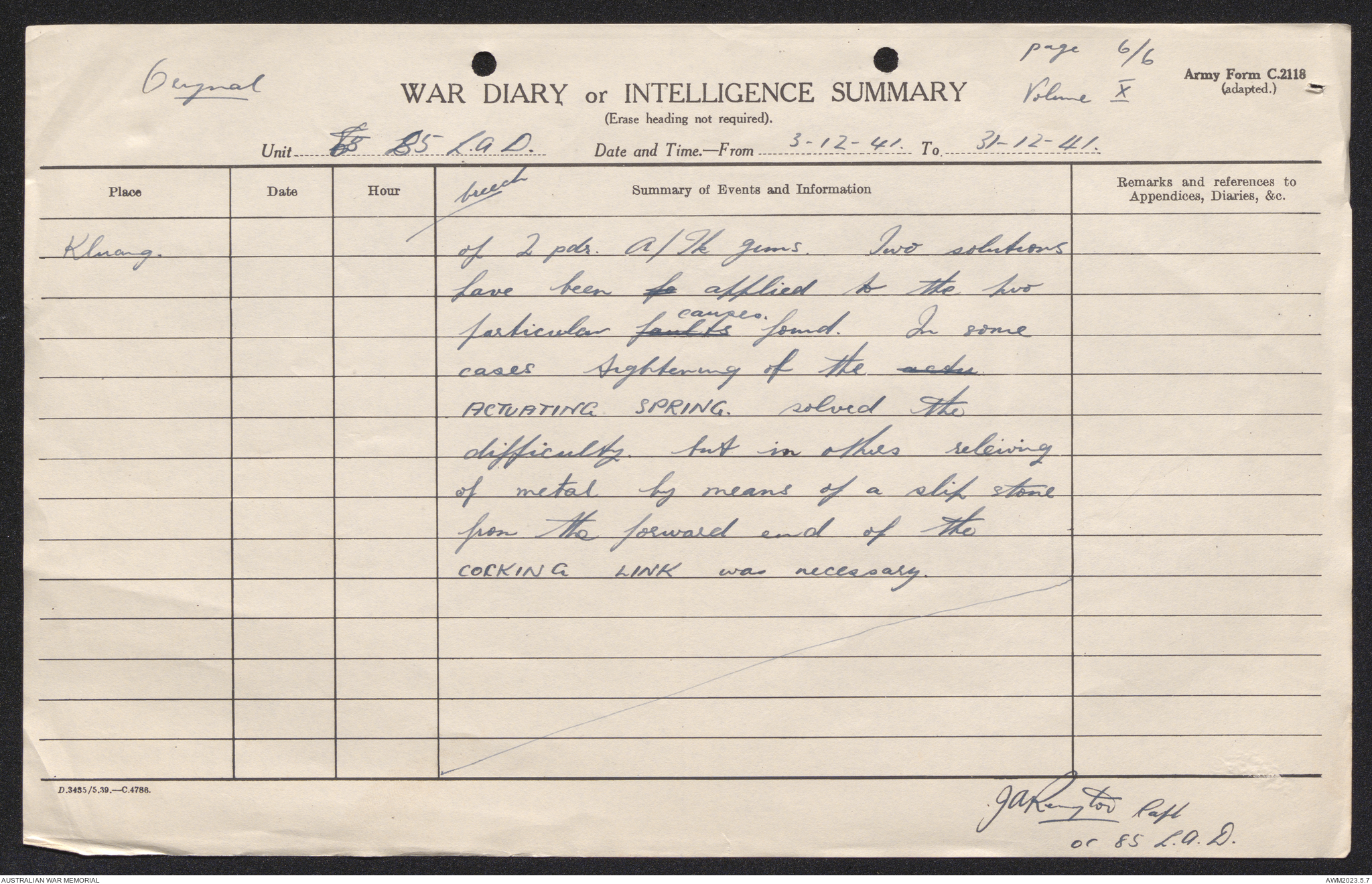 AWM52 14/60/68/2 - [Unit War Diaries, 1939-45 War] 2/85 Aust Light Aid ...