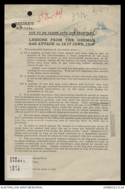 Lessons from the German gas attack on 16/17 June, 1916. | Australian ...
