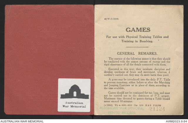 Games : for use with physical training tables and training in bombing ...