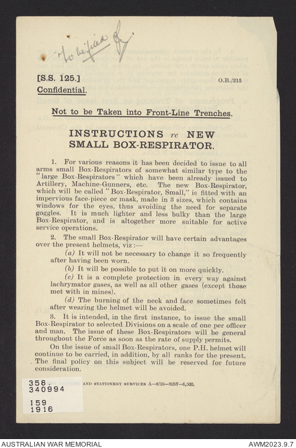 Instructions re new small box-respirator. | Australian War Memorial