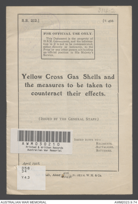Yellow cross gas shells and the measures to be taken to counteract ...