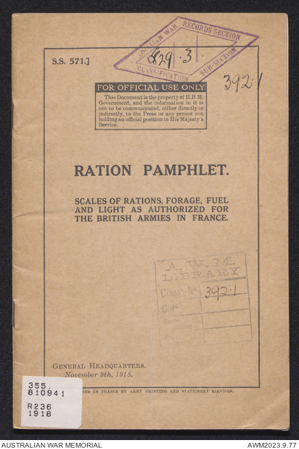 Ration pamphlet. Scales of rations, forage, fuel and light as ...