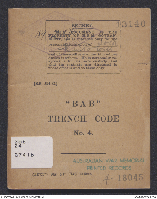 "BAB" trench code no. 4 | Australian War Memorial