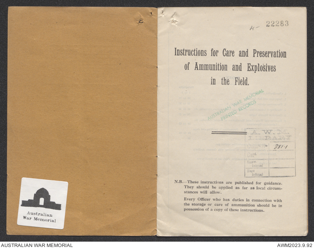 Instructions for care and preservation of ammunition and explosives in ...