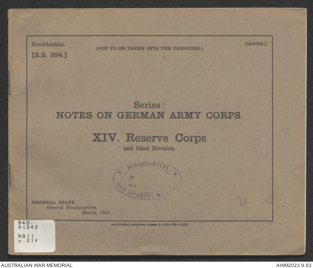 Notes on German army corps / General Staff, General Headquarters ...