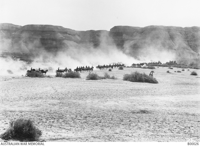 A dust scene at Auja, showing the 8th Australian Light Horse, taking ...