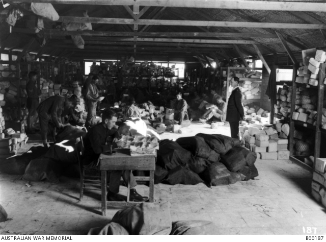 Staff sorting out parcels, just arrived from Australia, at the Base ...