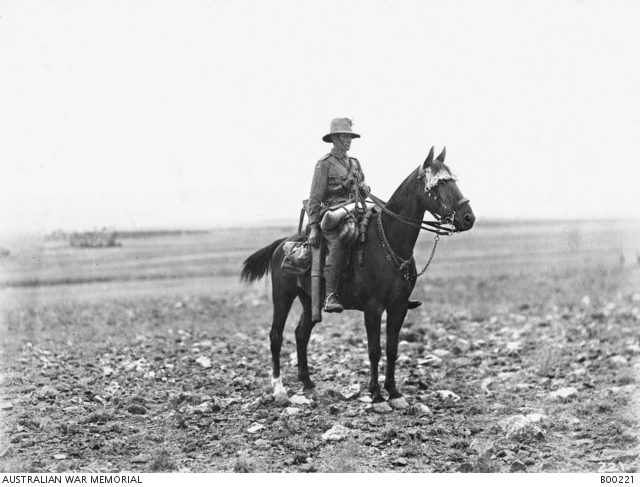 A typical Australian Light Horseman in full kit mounted on his horse ...