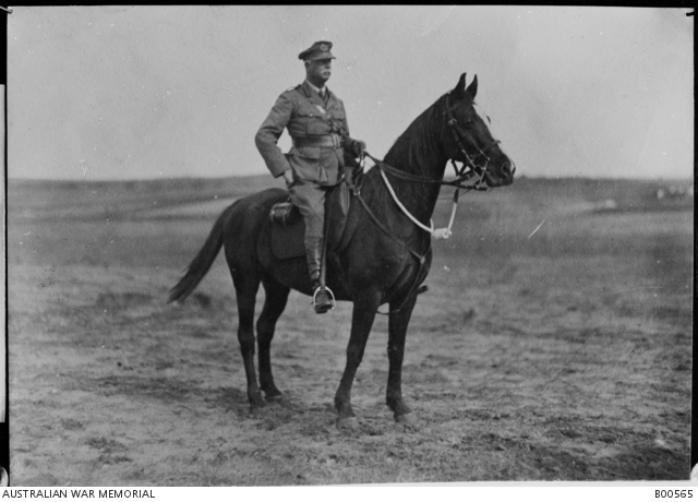 Portrait of Brigadier General Cox CB CMG DSO VD on his mount ...