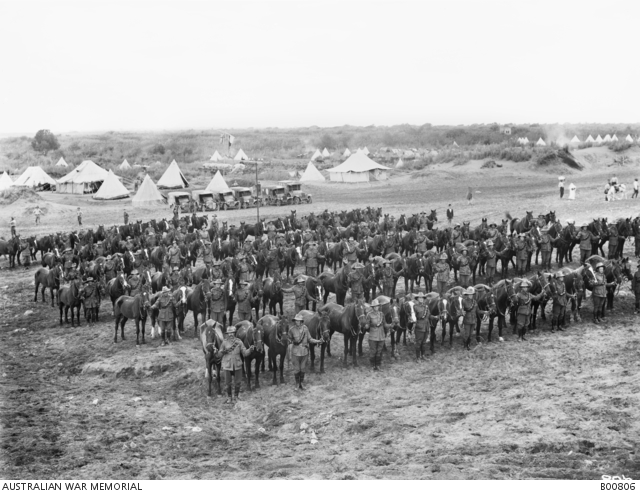 Original horses of the 9th Australian Light Horse Regiment and their dismounted handlers ...